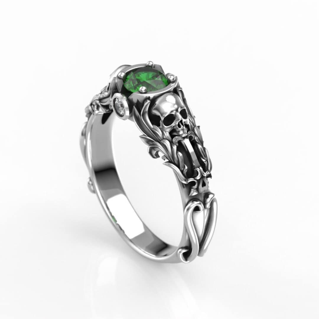 Skull Engagement Ring With Lab Emerald – Gothic Promise Ring - Etsy