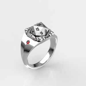 Wide Men's Dnd D20 Silver Signet Ring With Lab Ruby - Nerdy D&D ...