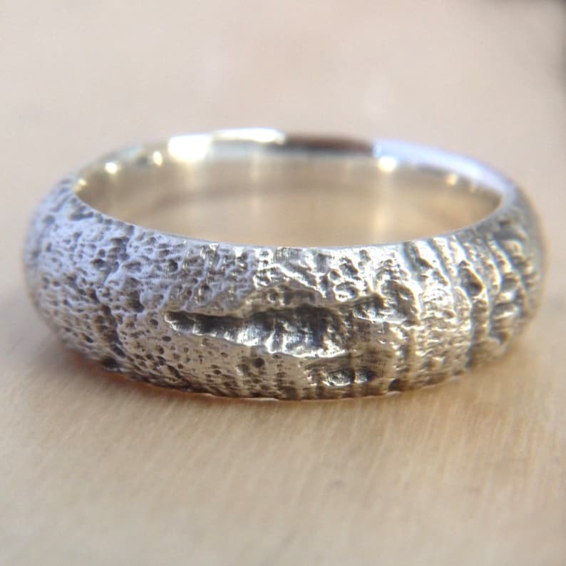 Redwood Tree Bark Wedding Ring in Recycled Silver Mens - Etsy