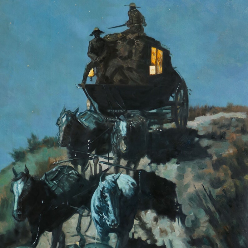 The Old Stage Coach of the Plains - Frederic Remington Hand-painted Oil ...