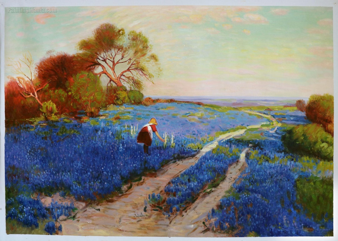 Bluebonnet Scene With a Girl Julian Onderdonk Hand-painted Oil Painting ...