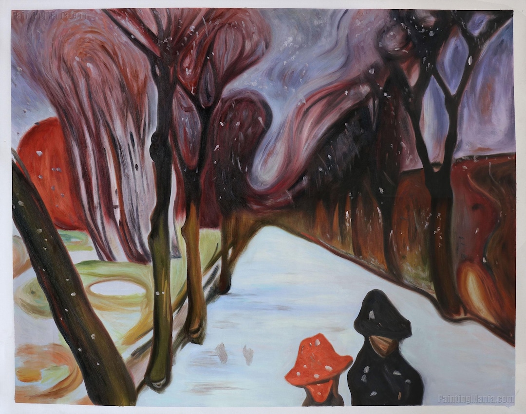 Snow Falling in the Lane - Edvard Munch Hand-painted Oil Painting ...