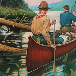 Canoe, Rowing, River - Philip Goodwin Hand-painted Oil Painting ...