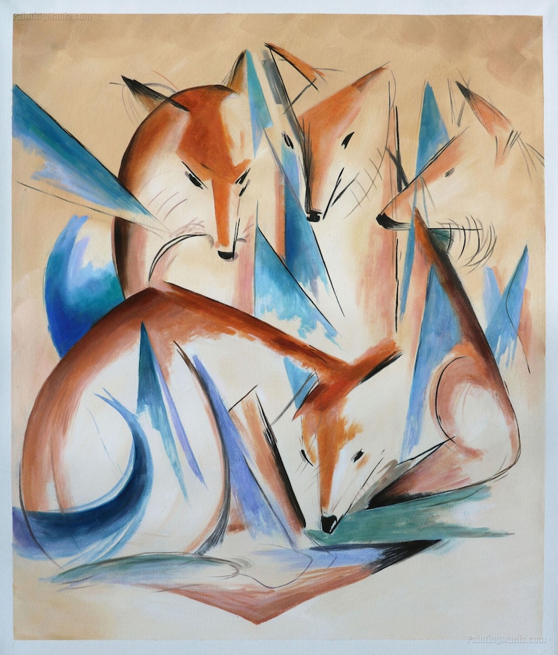 Four Foxes - Franz Marc Hand-painted Oil Painting Reproduction,abstract ...