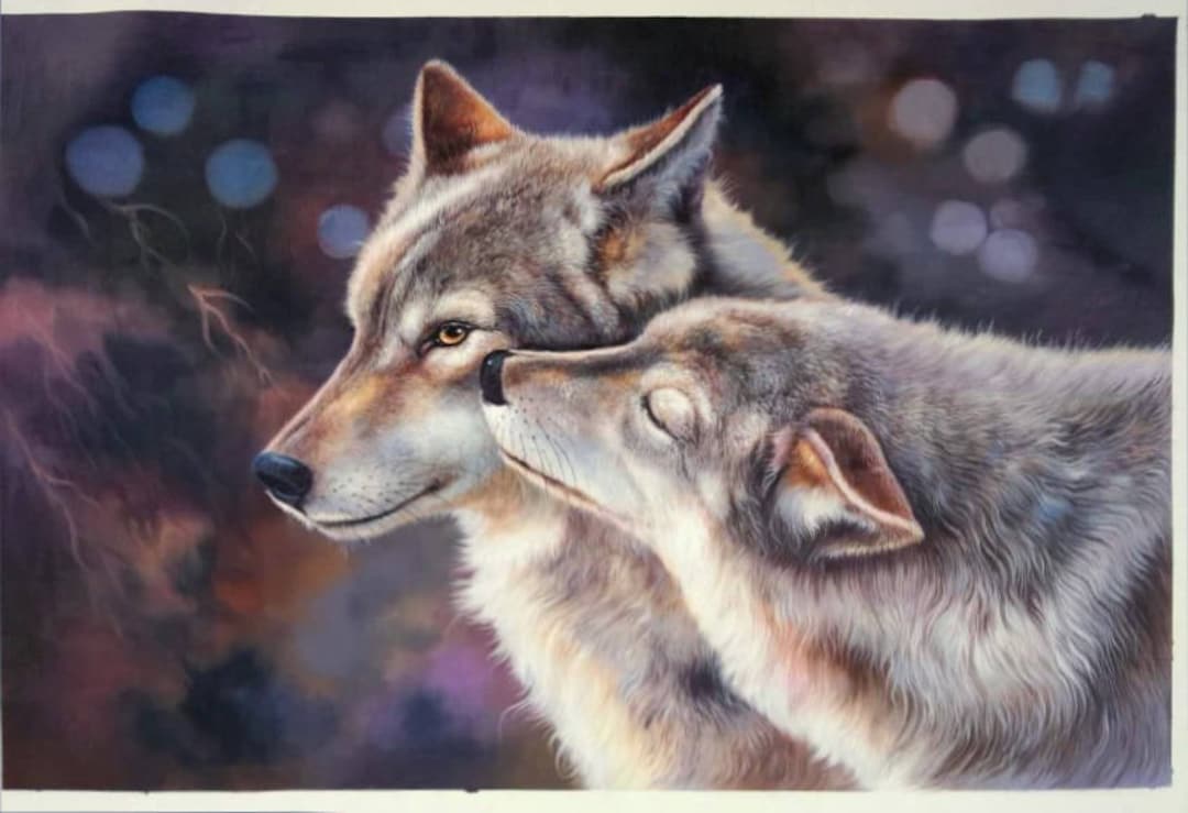 Wolf Couple in Love Portrait High Quality 100% Hand-painted Oil ...