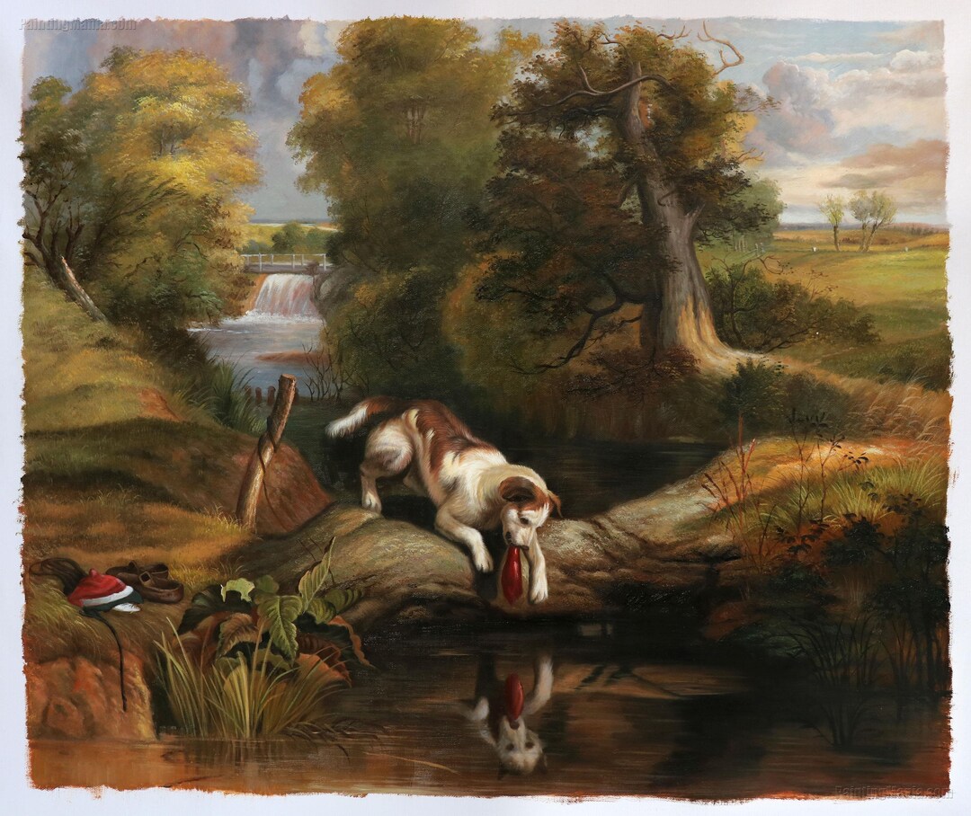 The Dog and the Shadow - Edwin Henry Landseer Hand Painted Oil Painting ...