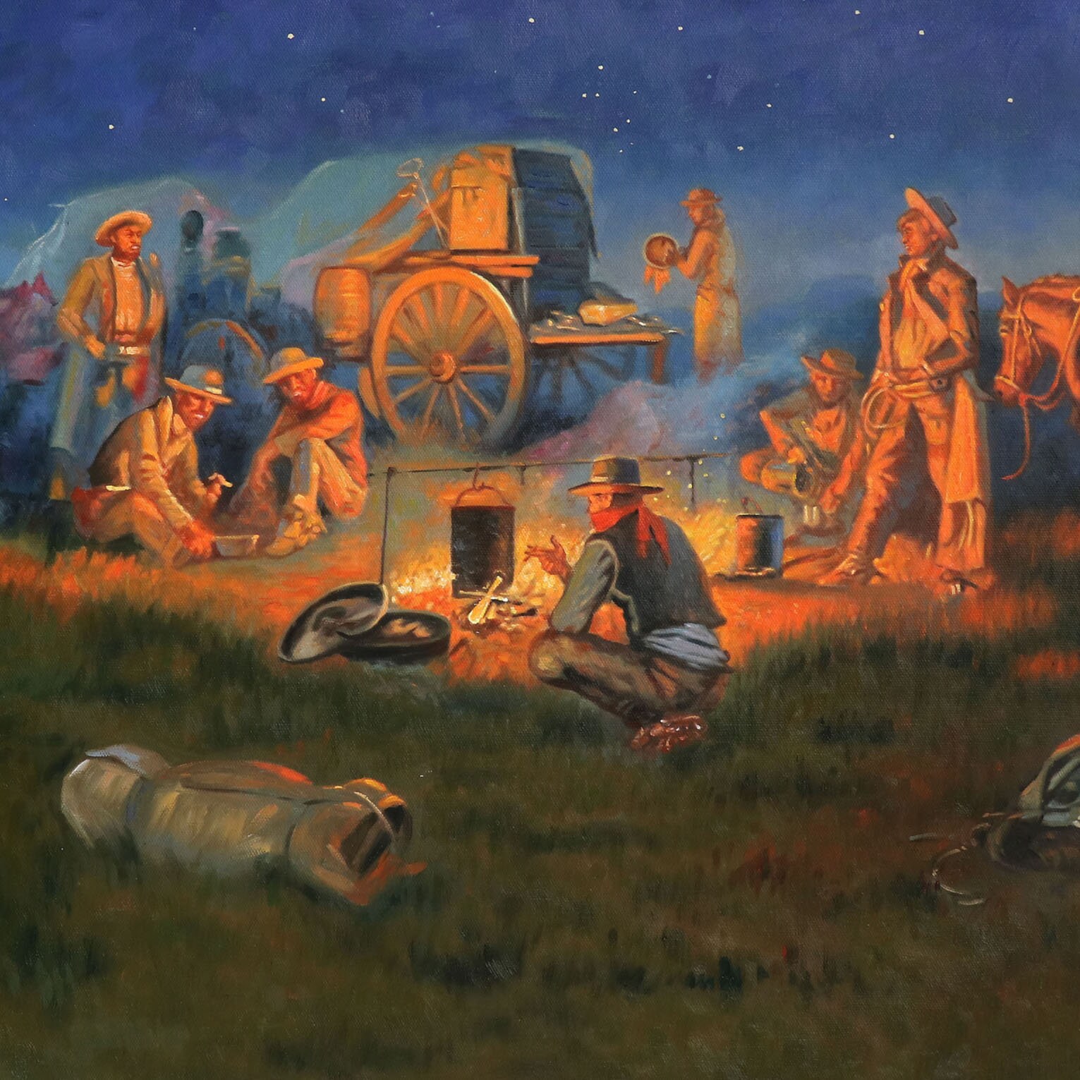 Cowboy Campfire Painting