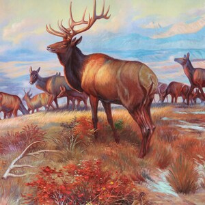 Exalted Ruler - Charles Marion Russell Hand-painted Oil Painting Reproduction, Elk Herds on ...