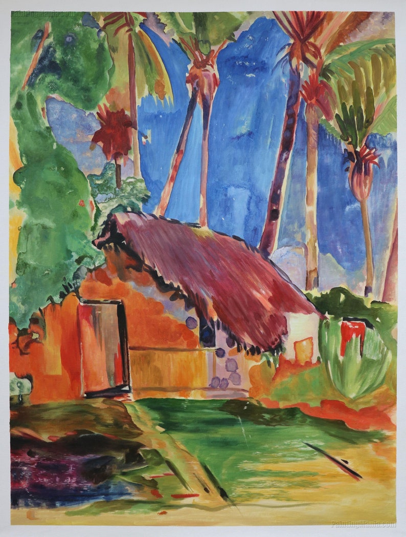 Thatched Hut Under Palm Trees Paul Gauguin Hand-painted Oil - Etsy