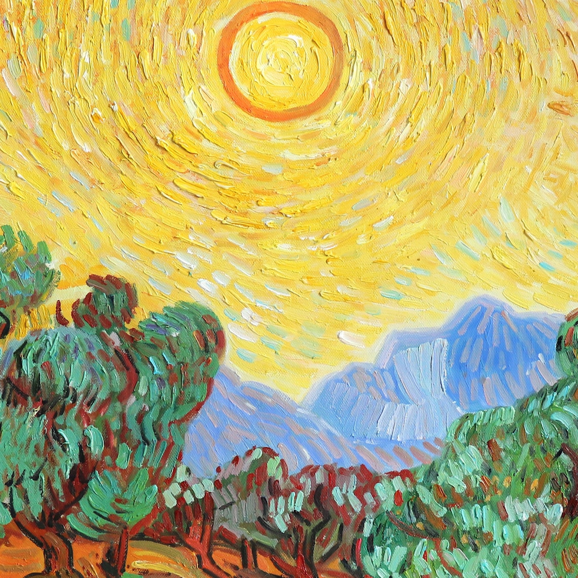 Olive Trees With Yellow Sky and Sun - Vincent Van Gogh Hand-painted Oil ...