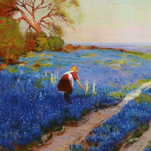 Bluebonnet Scene With a Girl Julian Onderdonk Hand-painted Oil Painting ...