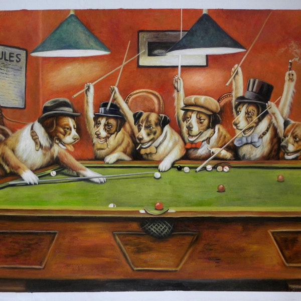 Dogs Playing Pool Painting - Etsy