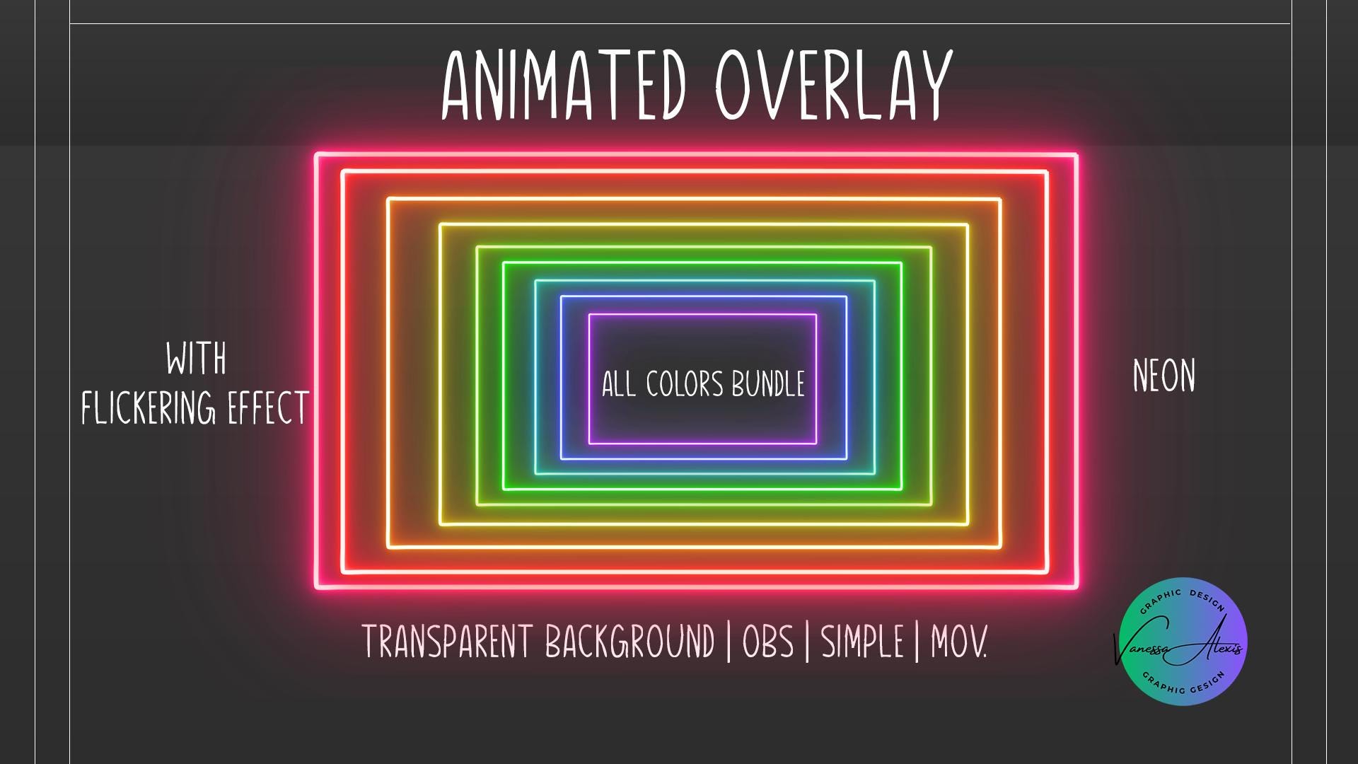 Twitch Overlay, OBS Facecam, Webcam, Mov., Neon All Colors, Animated ...