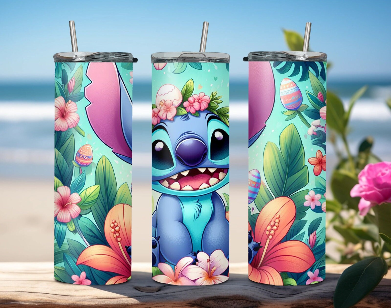 Stitch Tumbler With Straw, Floral Tumbler, 20oz Stainless Steel Skinny ...