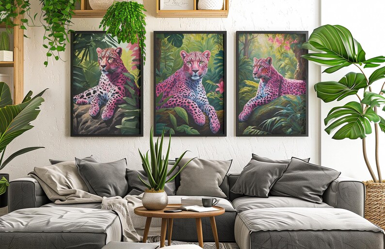 Pink Girly Leopard Art Set | Trendy Wall Decor | Maximalist Jungle ...