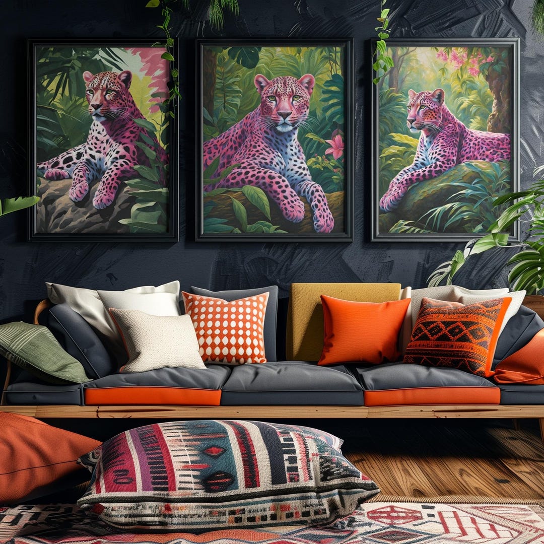 Pink Leopard Art Prints Set | Girly Jungle Wall Decor (digital Download ...