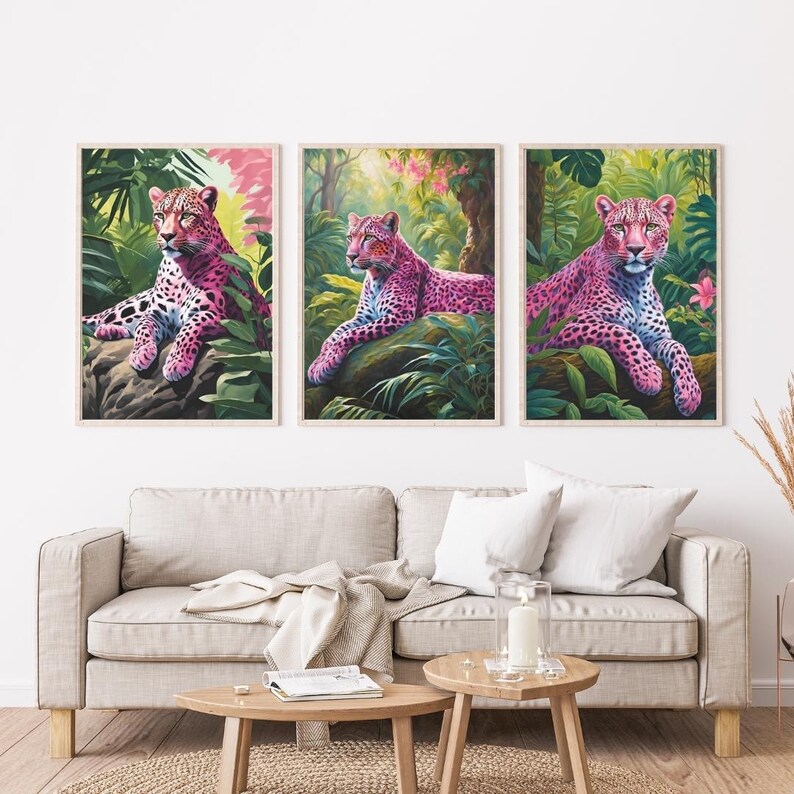 Pink Leopard Art Prints Set | Girly Jungle Wall Decor (digital Download ...
