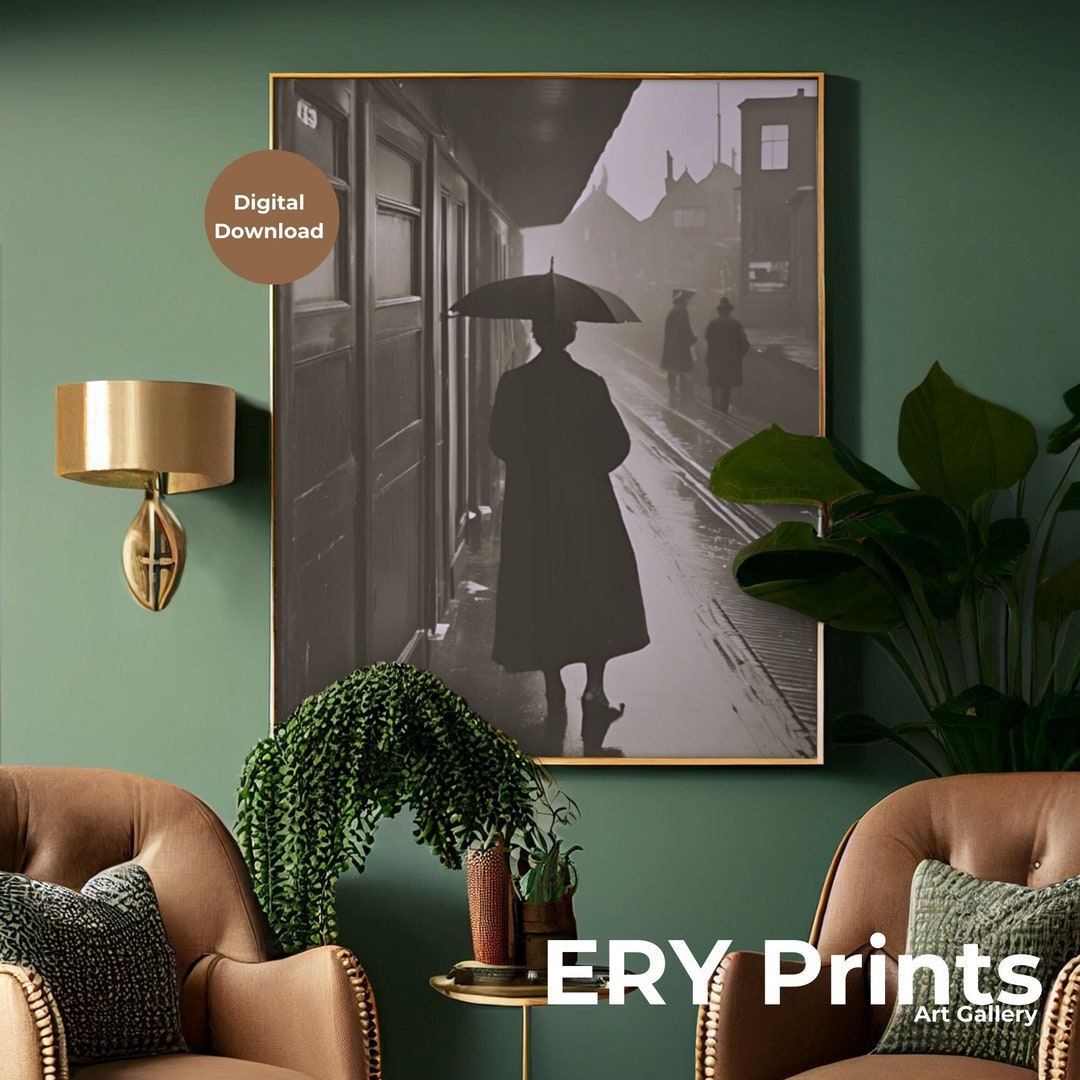 Dark Moody Vintage Landscape Retro Wall Decor, Black and White Art, Old ...