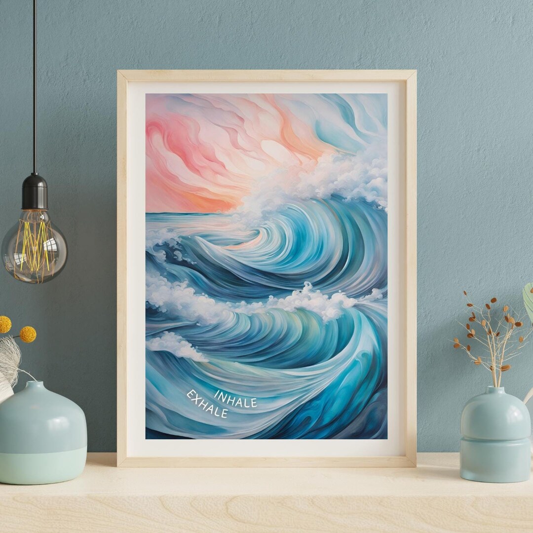 Inhale Exhale Yoga Art Print, Ocean Wave Yoga Poster, Meditation Wall ...