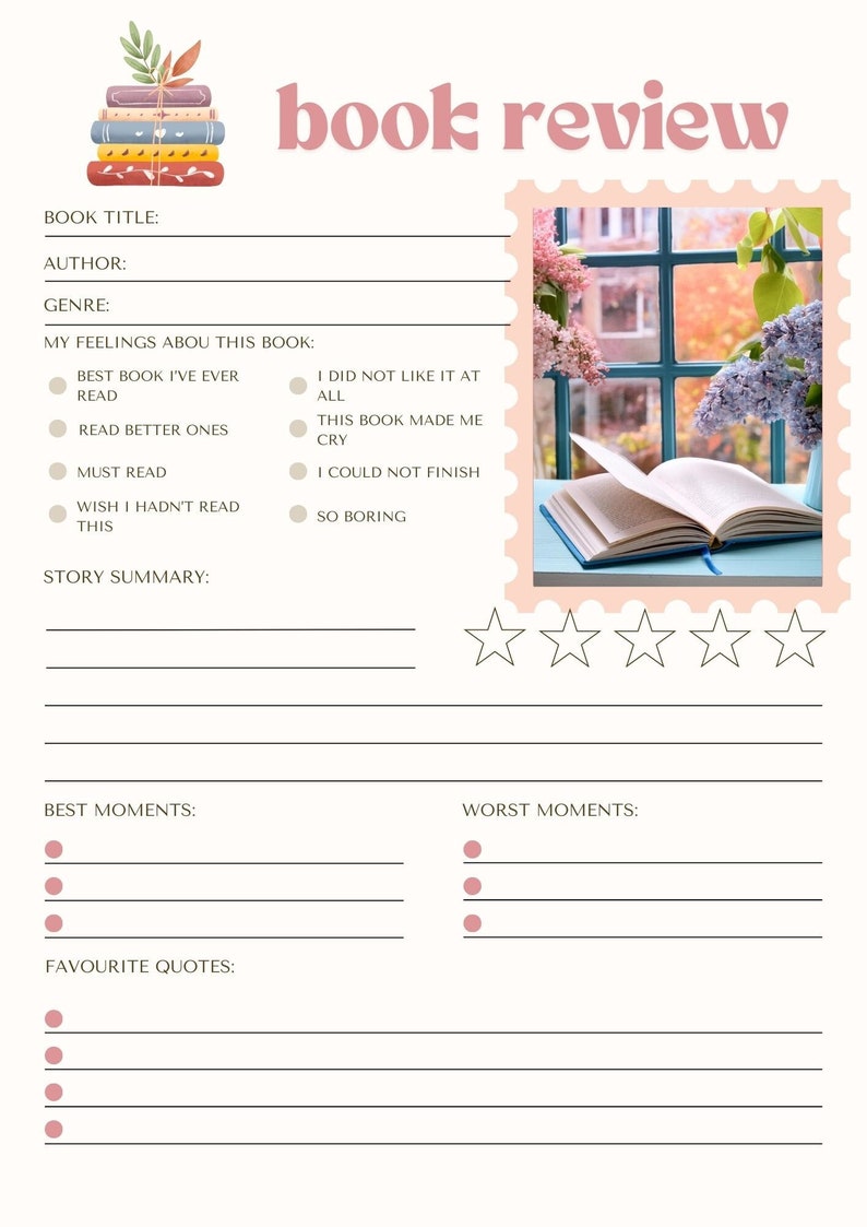 Book Review Printable - Etsy