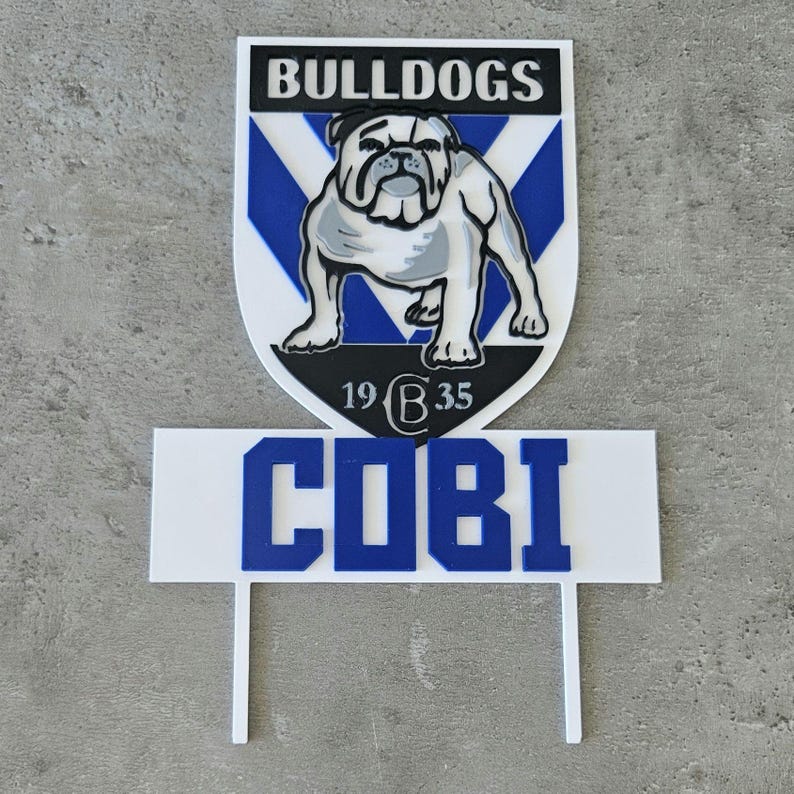 3D Printed, Cantebury Bull Dogs Cake Topper, Bulldogs, NRL Blue ...