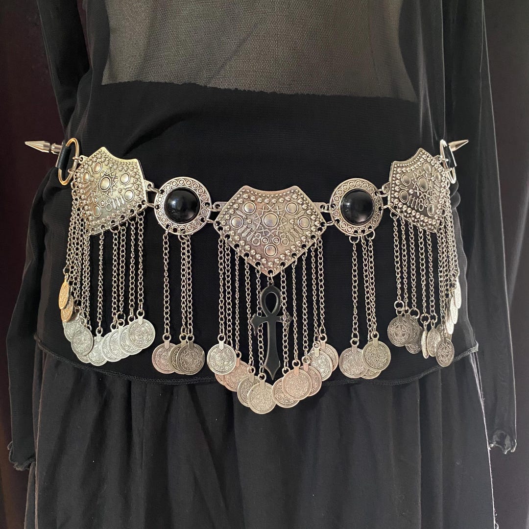 Unisex Ankh Cross Steel Futuristic Belly Dance Belt, Goth Hip Belt ...