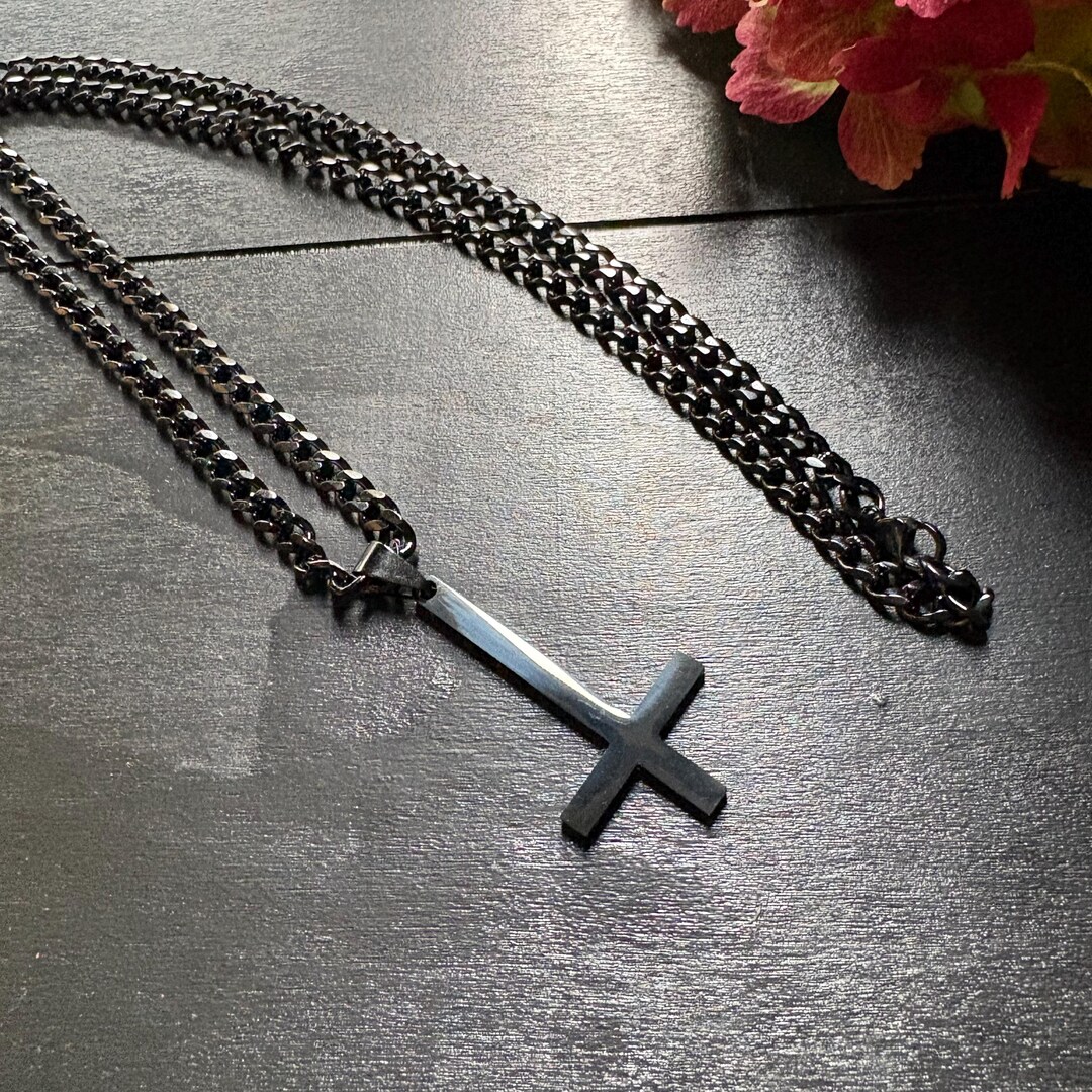 Black St. Peter's Cross Stainless Steel Pendant in a Set, Black Cross ...
