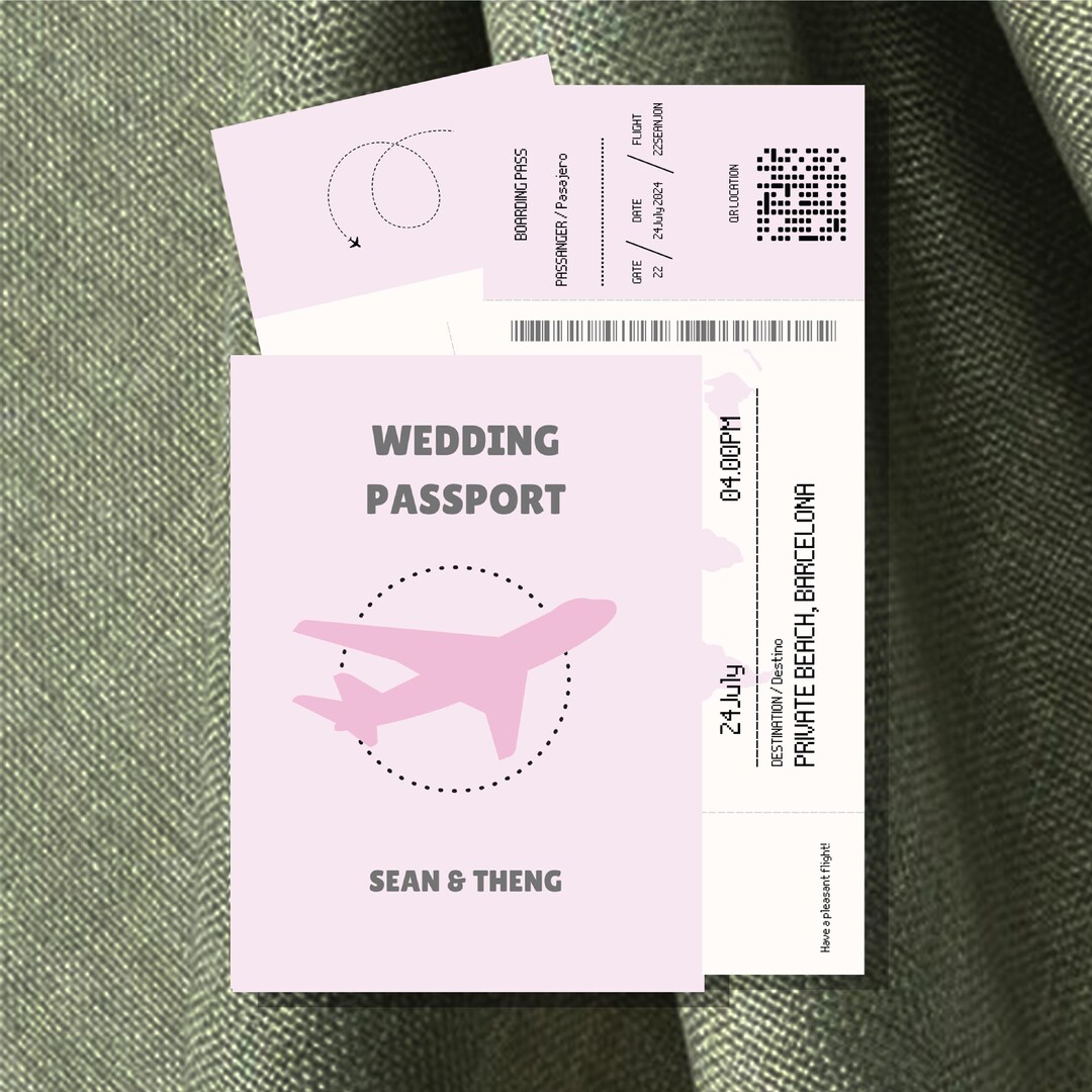 Spanish Flight Ticket Wedding Invitation Template on Canva - Easy to ...