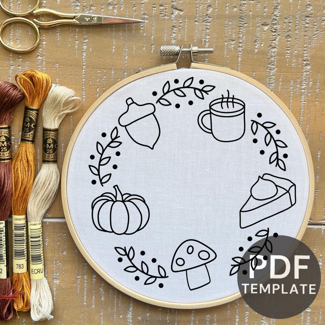 Fall Wreath Hand Embroidery Pattern, Downloadable PDF Template - Etsy