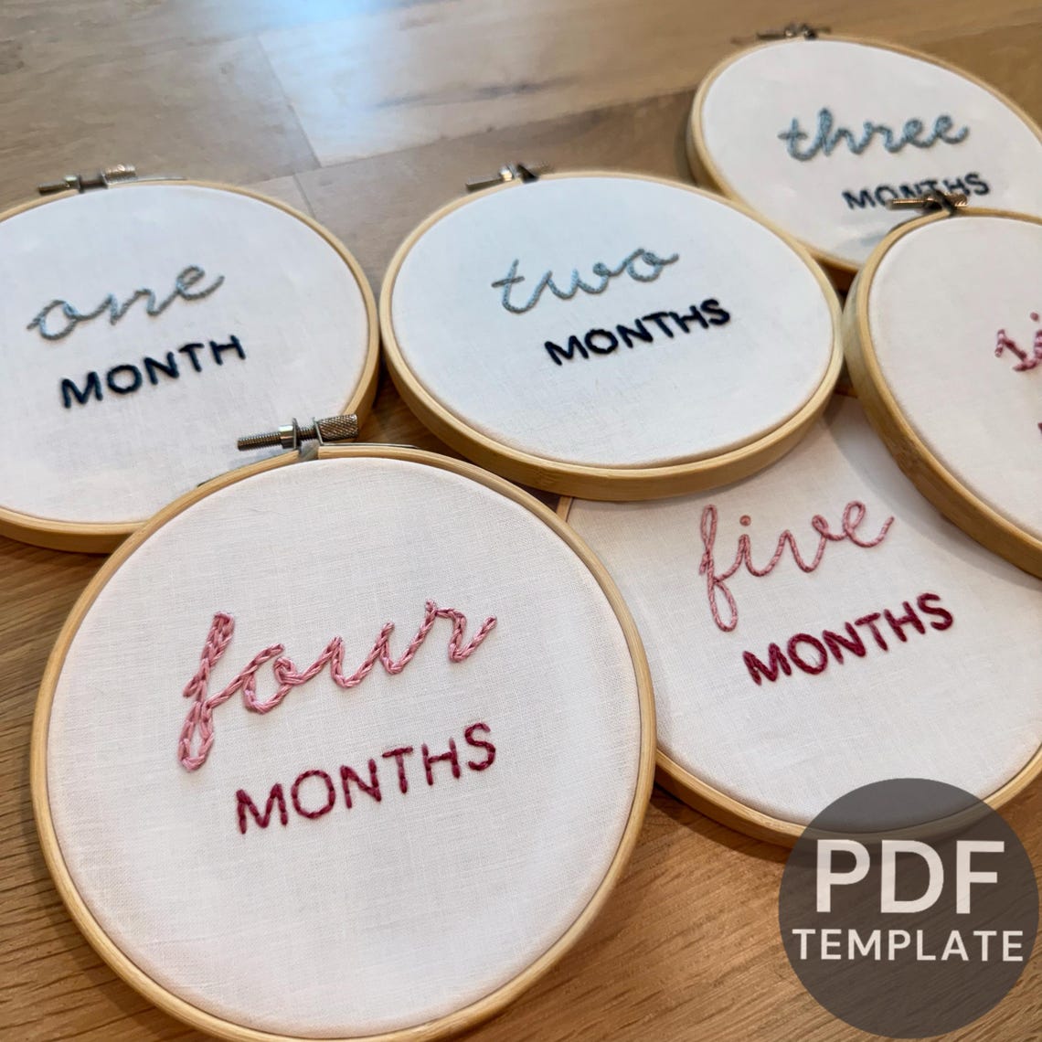 Bundle of Baby Monthly Milestone Signs, 12 Hand Embroidery Patterns ...