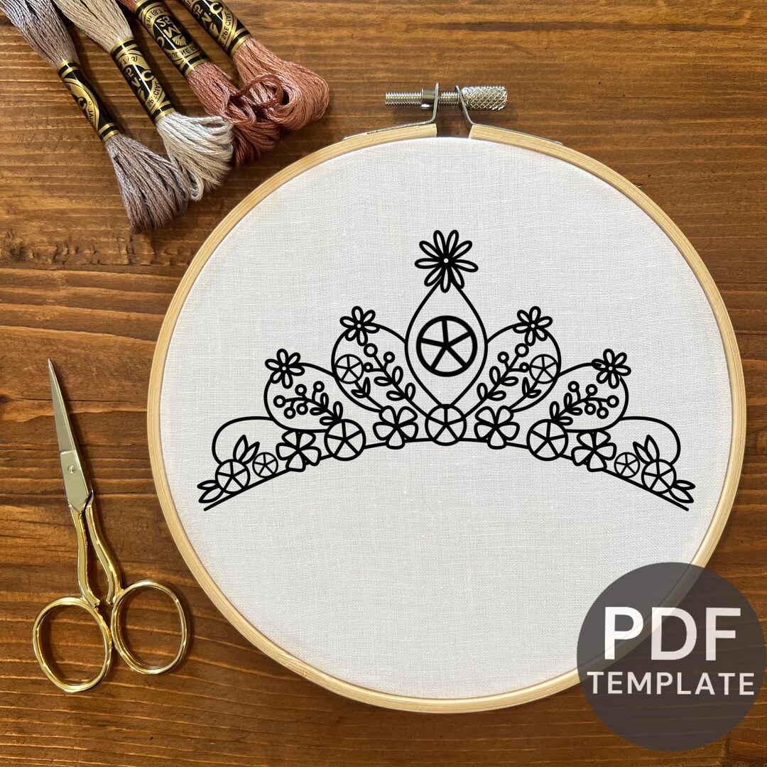 Flower Tiara Hand Embroidery Pattern, Downloadable PDF Template - Etsy