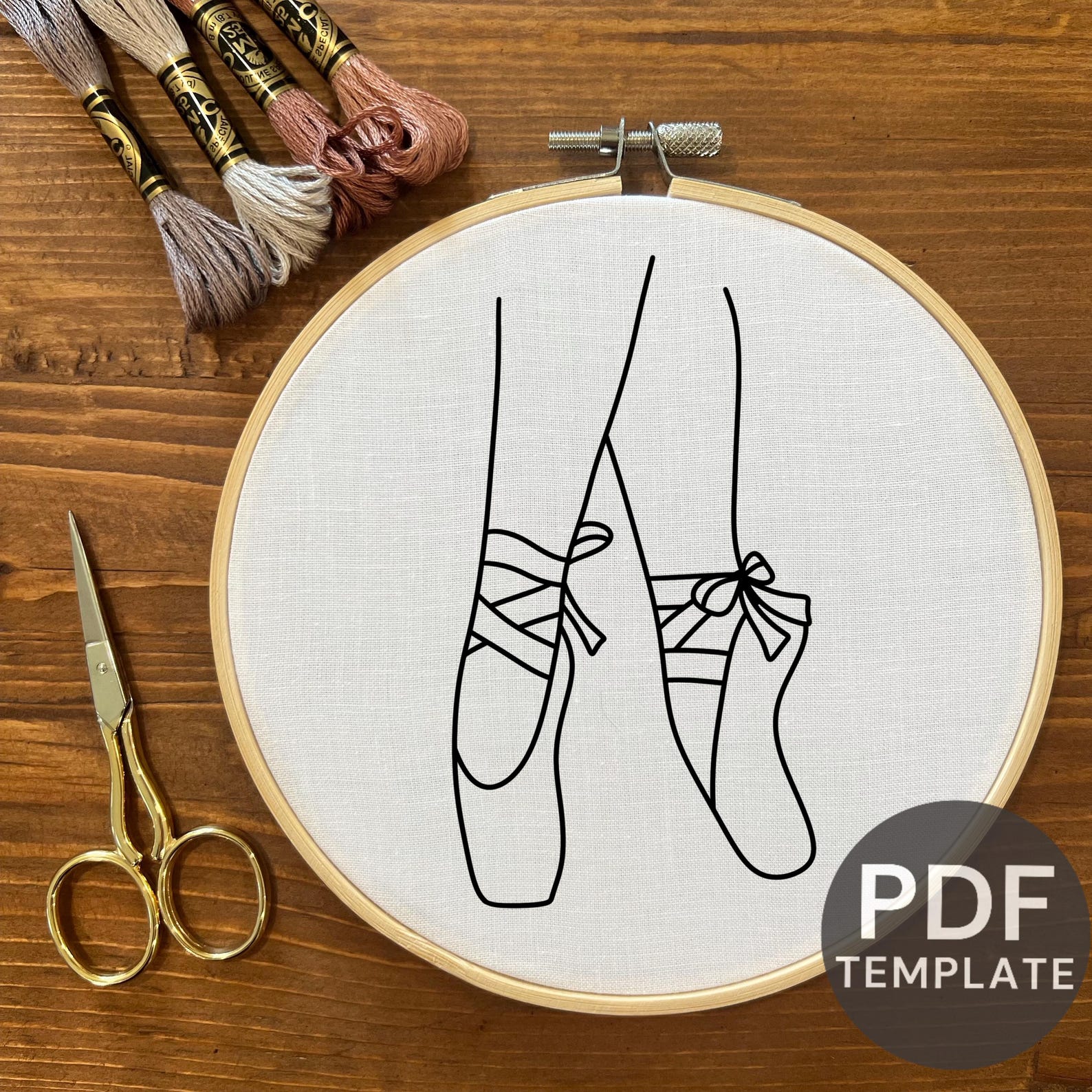 Ballet Pointe Shoes Hand Embroidery Pattern, Downloadable PDF Template ...