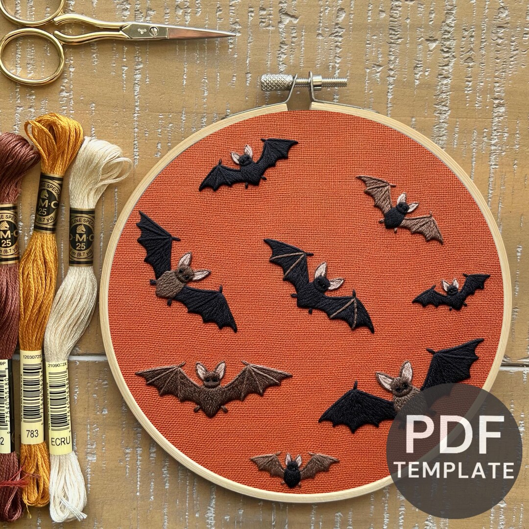 Halloween Bats Hand Embroidery Pattern, Downloadable PDF Template - Etsy