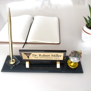 Doctor Desk Name Plate With Pen and Globe, Custom Design With Pen and ...