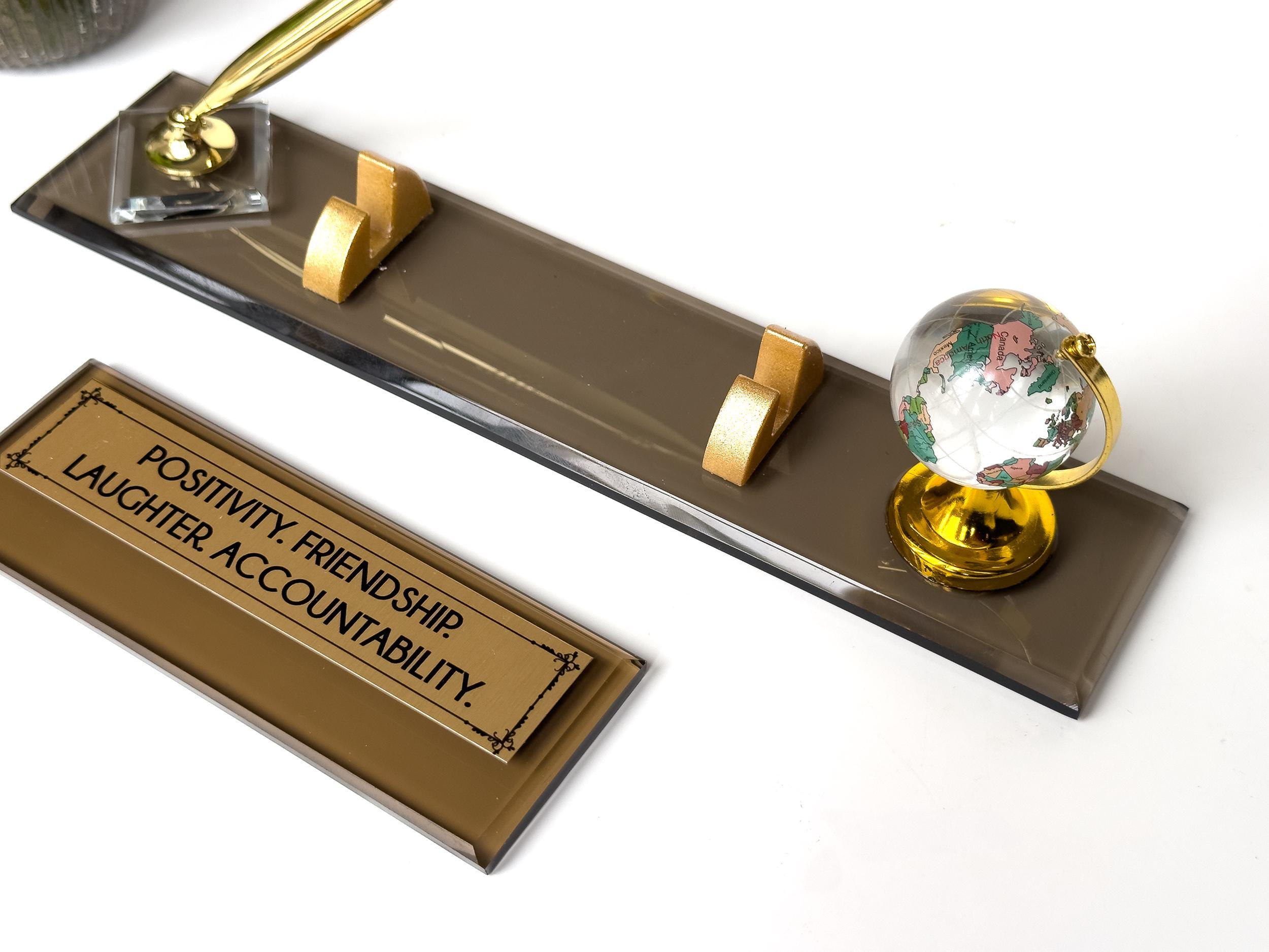 Personalized Crystal Desk Name Plate: Office Decor With Globe & Golden ...