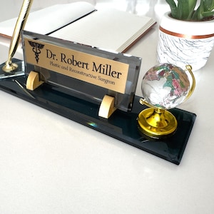 Doctor Desk Name Plate With Pen and Globe, Custom Design With Pen and ...