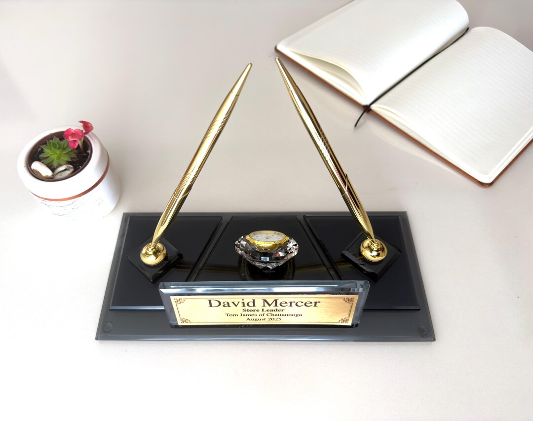 Personalized CEO Desk Name Plate: Business Card Holder, Gold Pens - Etsy