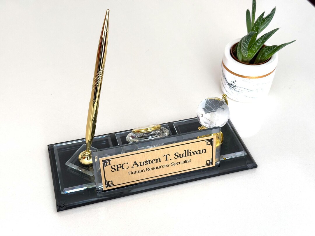 Personalized Black Crystal Glass Desk Name Plate: Office Decor Gift - Etsy