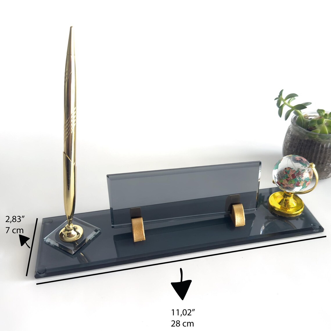 Personalized Crystal Desk Name Plate: Office Decor With Globe & Golden ...