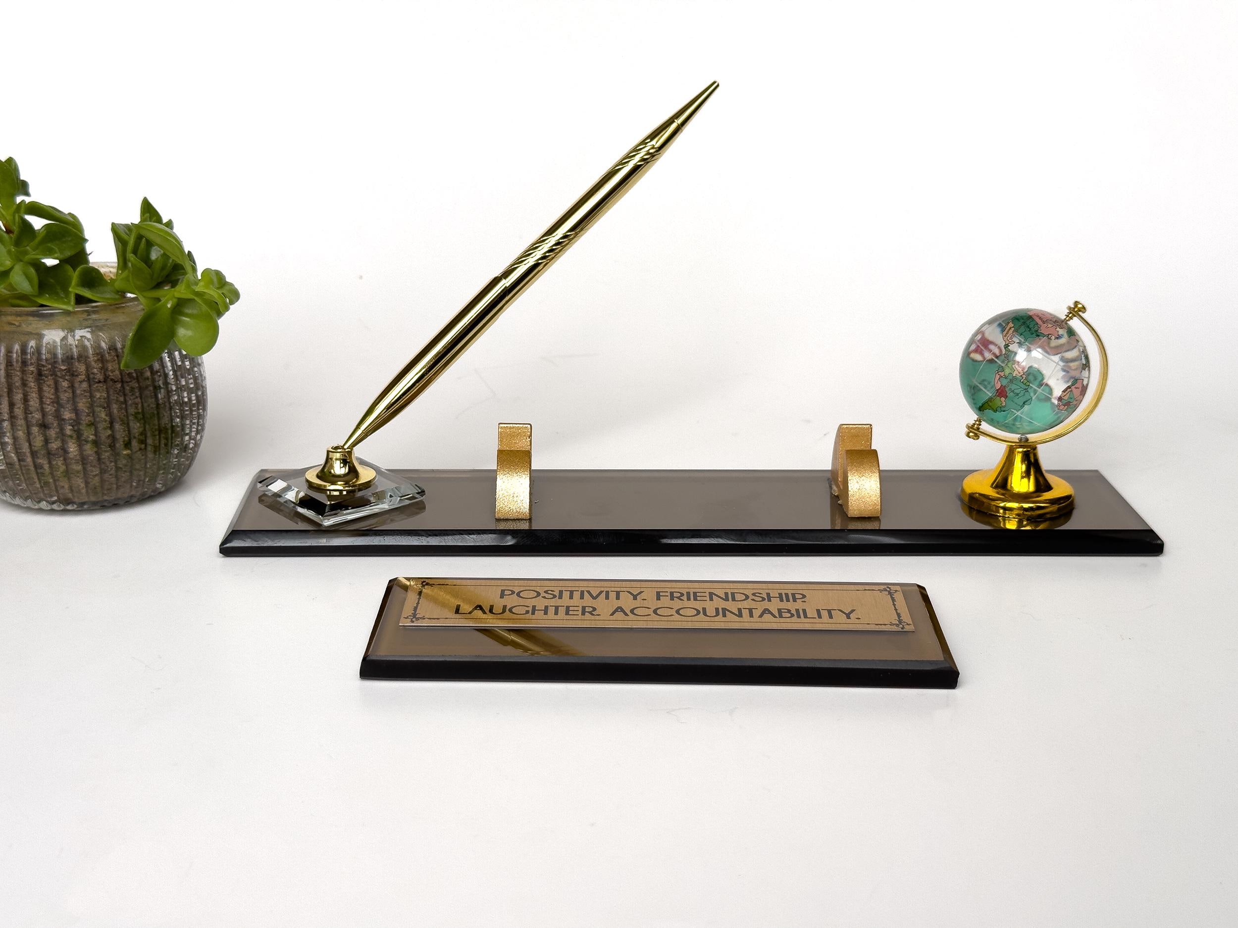 Personalized Crystal Desk Name Plate: Office Decor With Globe & Golden ...