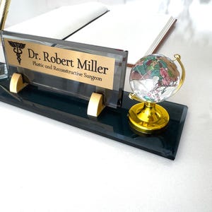 Doctor Desk Name Plate With Pen and Globe, Custom Design With Pen and ...
