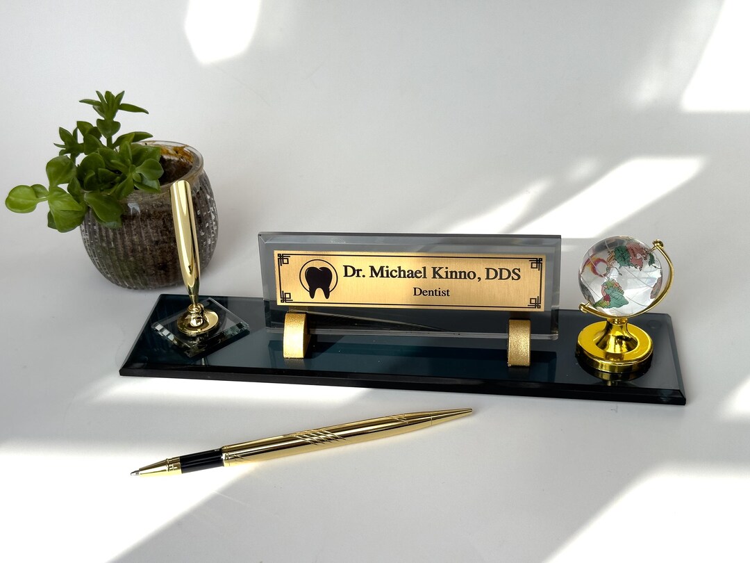 Personalized Dentist Desk Name Plate: Black Glass Office Decor With ...