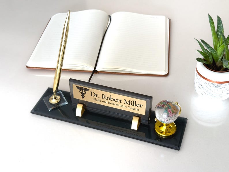 Doctor Desk Name Plate With Pen and Globe, Custom Design With Pen and ...