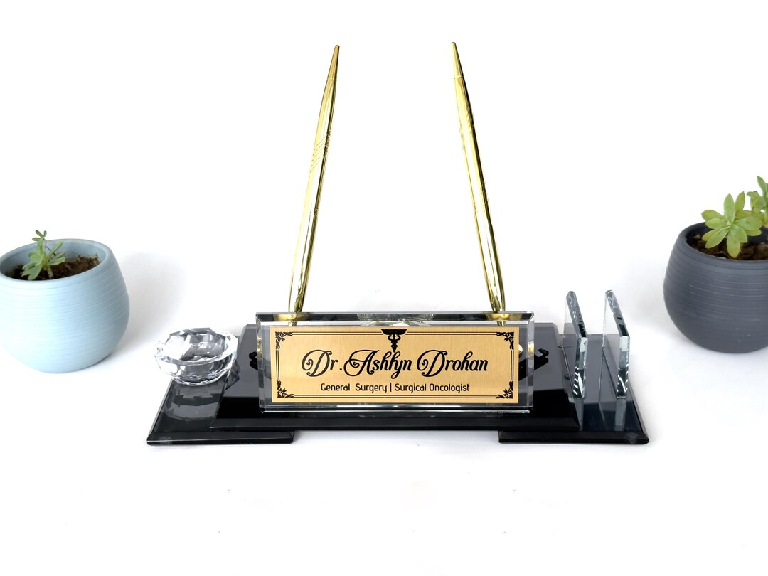 Custom Executive Desk Name Plate With Business Card Holder 3 Piece ...
