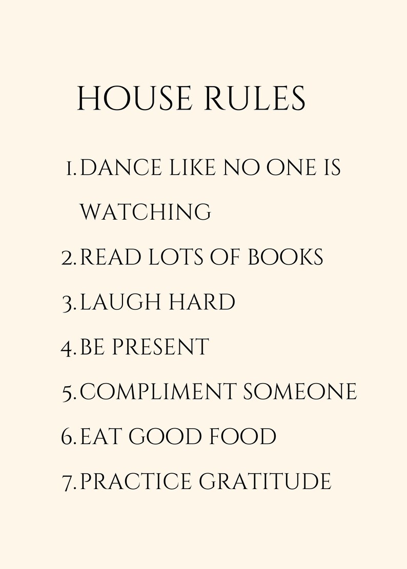 House Rules Wall Decor. Printable Artwork for Living Rooms and College ...