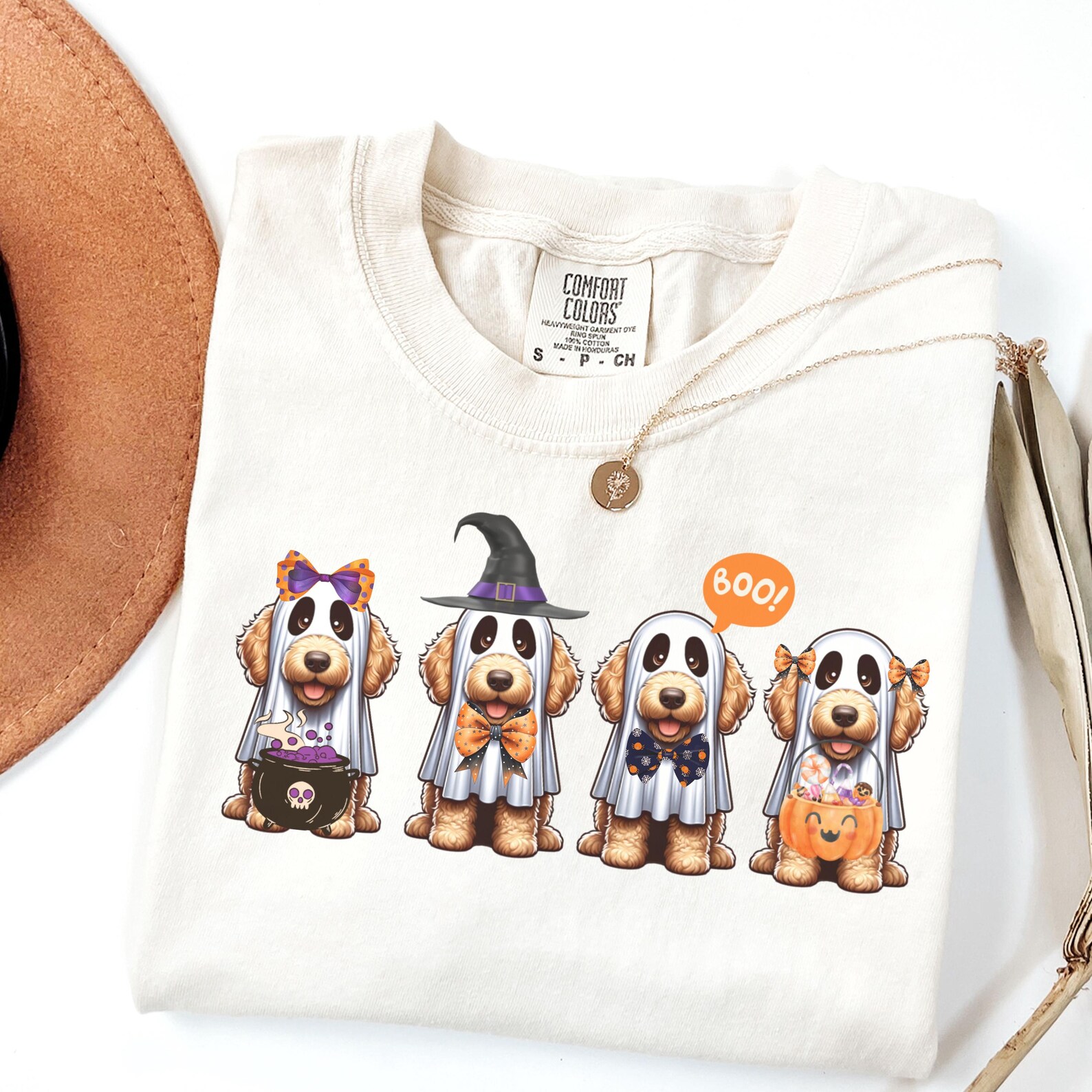 Halloween Goldendoodle Ghost Png, Ghost Dog Cute Bow Png, Dog Lover Png ...