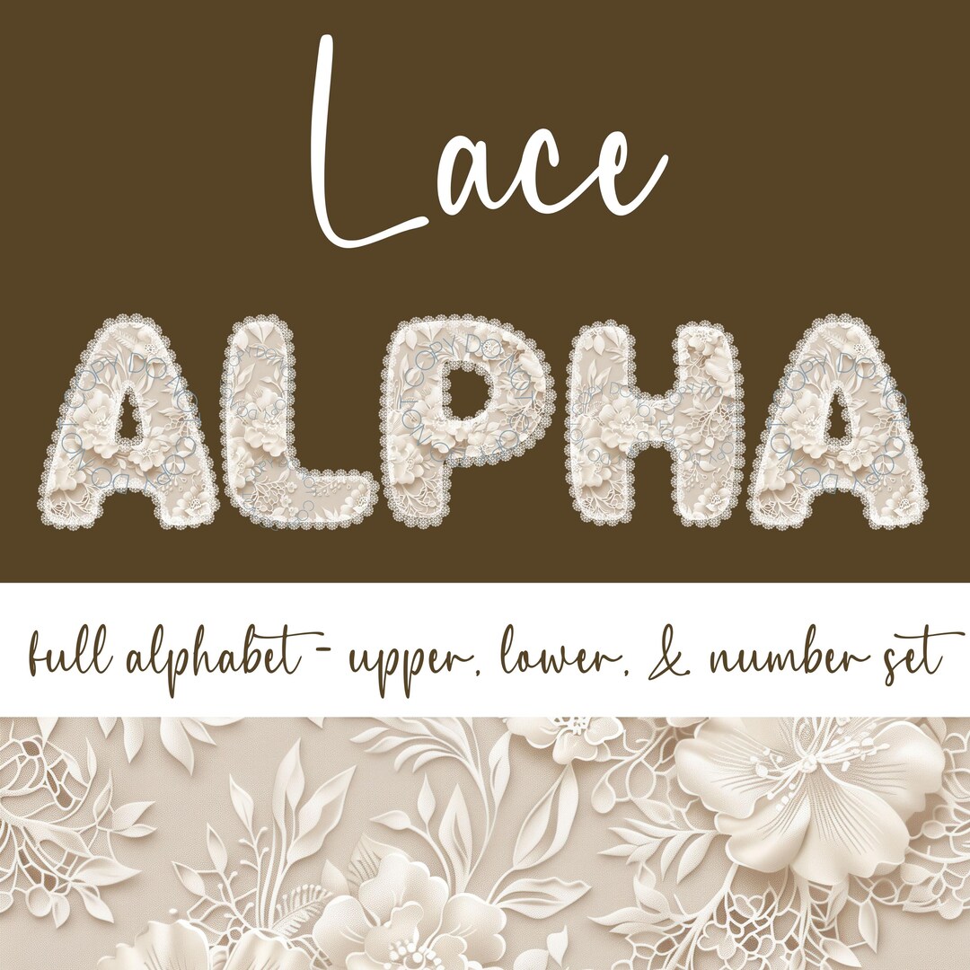 Trendy Lace Alpha PNG Digital Download, Floral Lace Alphabet Numbers ...