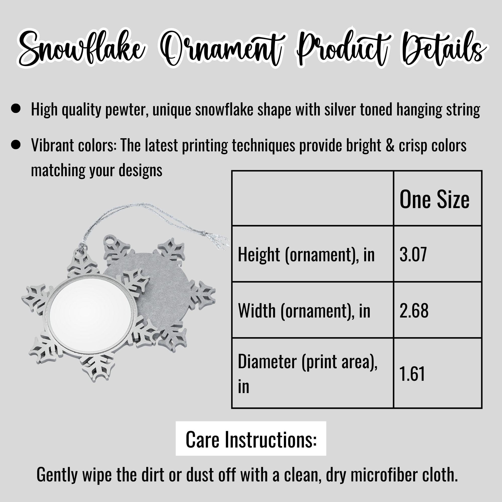 Snowflake Ornament Size Guide, POD Snowflake Ornament Details, Silver Ornament Chart Size, Snow ...