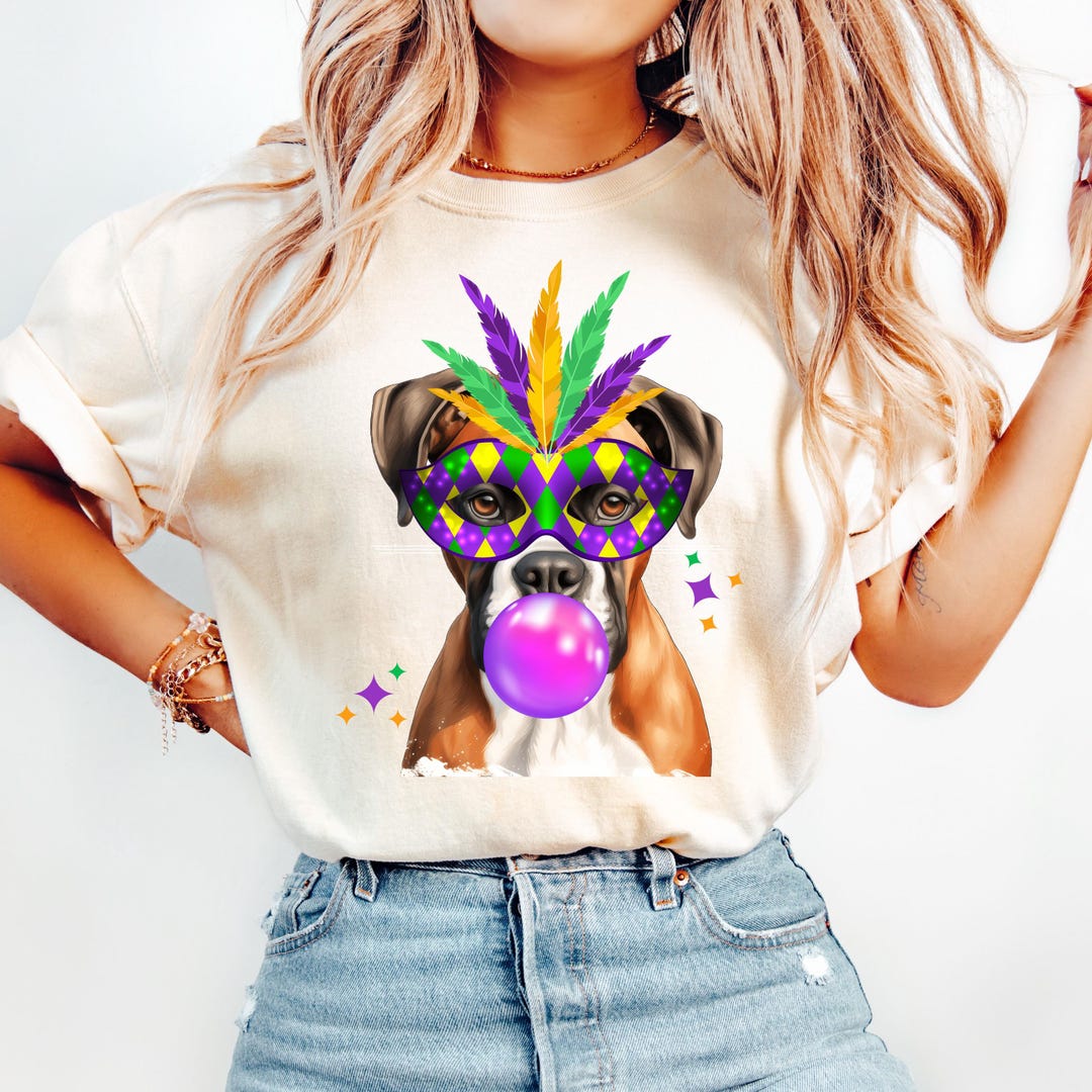 Boxer Dog Png Mardi Gras Dog Mom Png Gift, Dog Blowing Bubble Gum ...