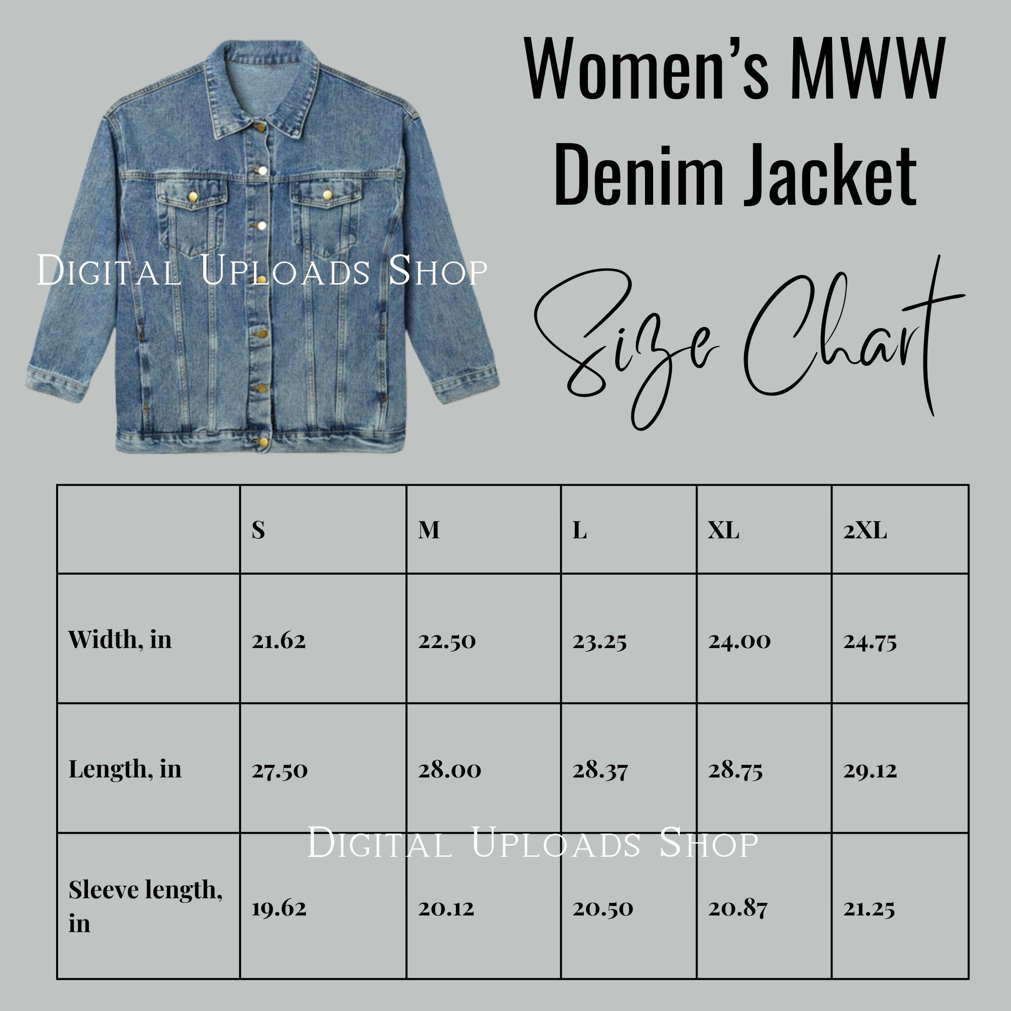 MWW Women's Denim Jacket Size Chart Mockup, Print on Demand Denim ...